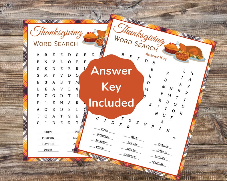 Thanksgiving Dinner Party Word Search for Kids & Adults, Instant ...
