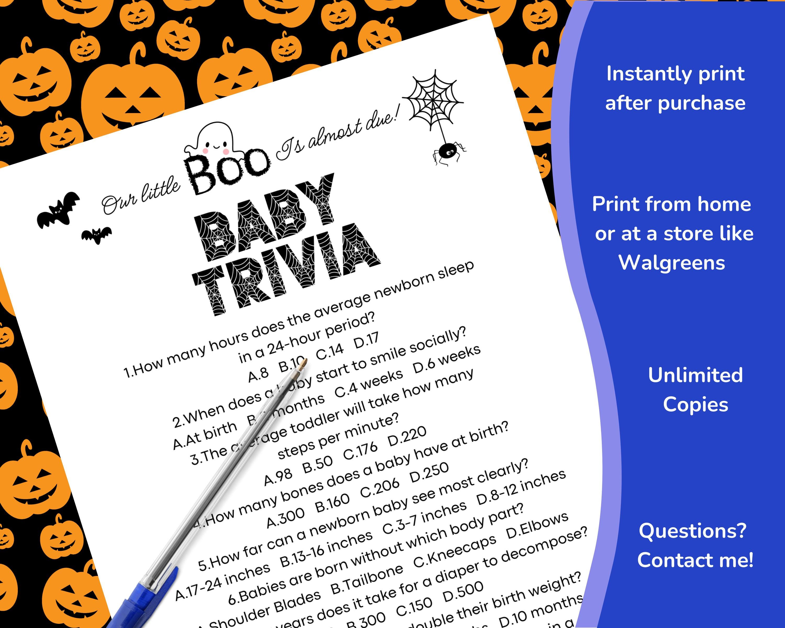Printable Little Boo Baby Shower Baby Trivia and Answer Key Unisex for ...