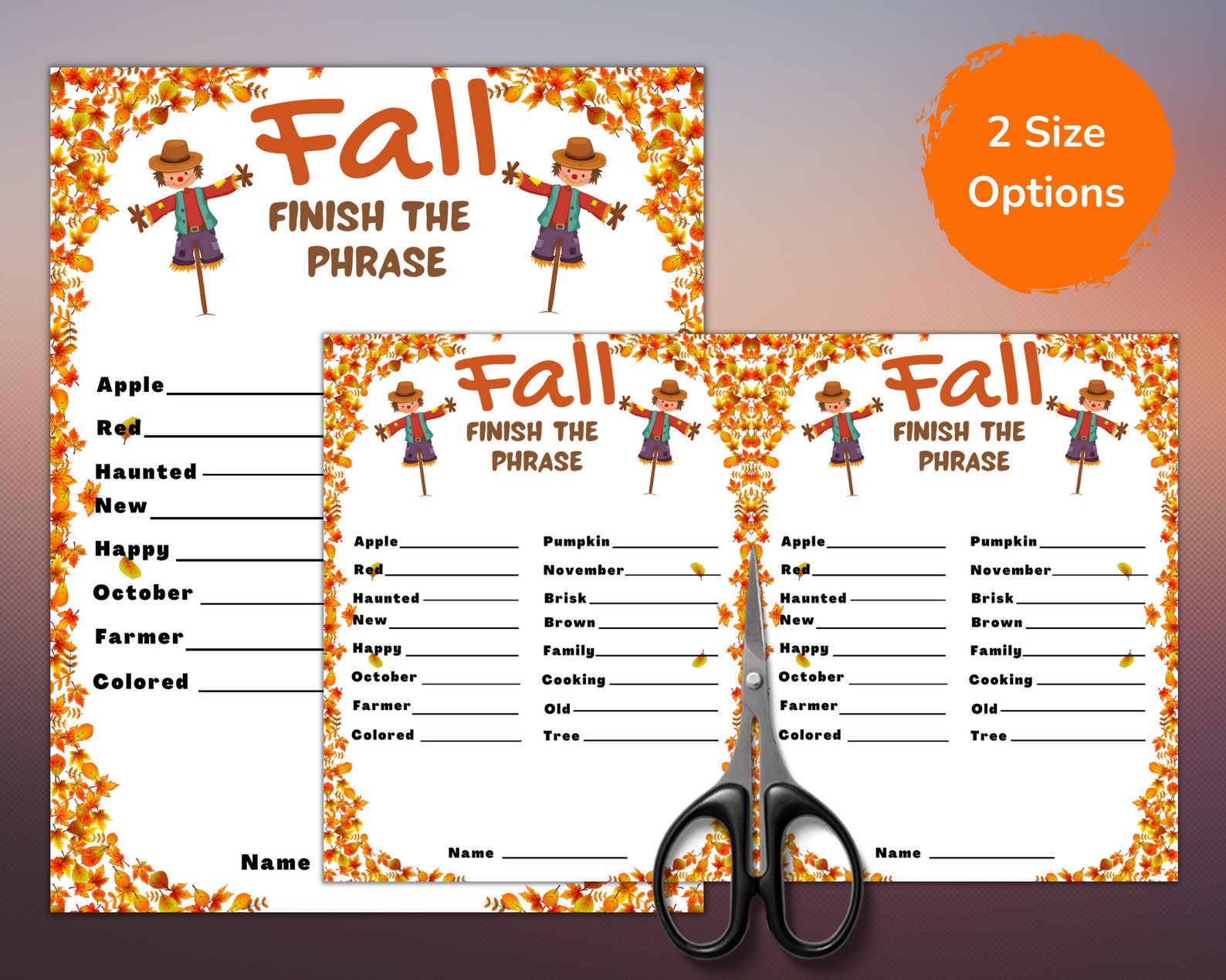 Fall Finish the Phrase Game, Printable or Virtual Game for Adults Kids ...