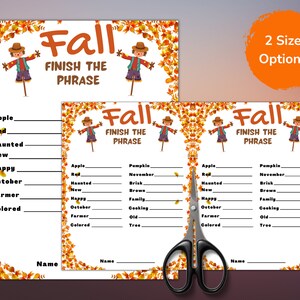 Fall Finish the Phrase Game, Printable or Virtual Game for Adults Kids ...