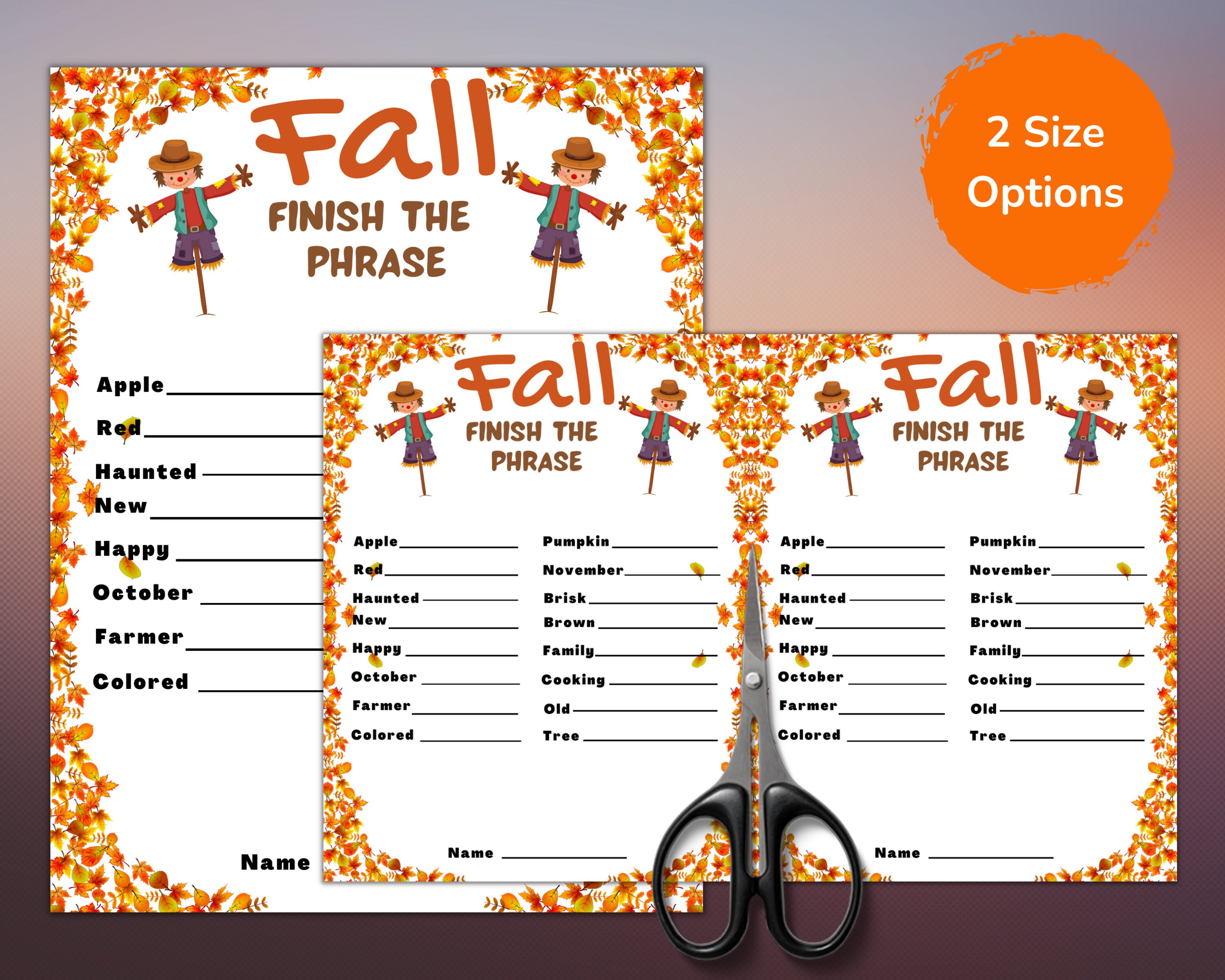 Fall Finish the Phrase Game, Printable or Virtual Game for Adults Kids ...