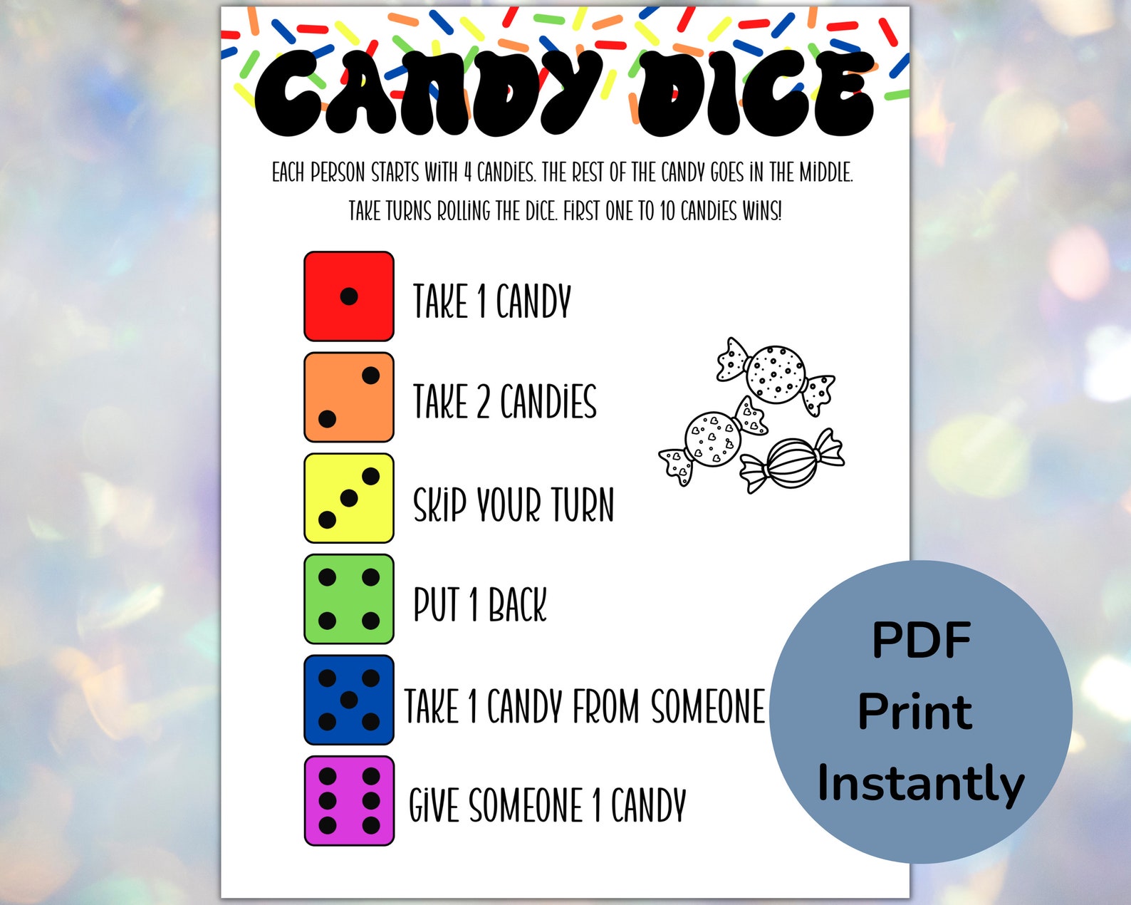 Candy Dice Game, Birthday Party Games, Games for Kids, Candy Game ...