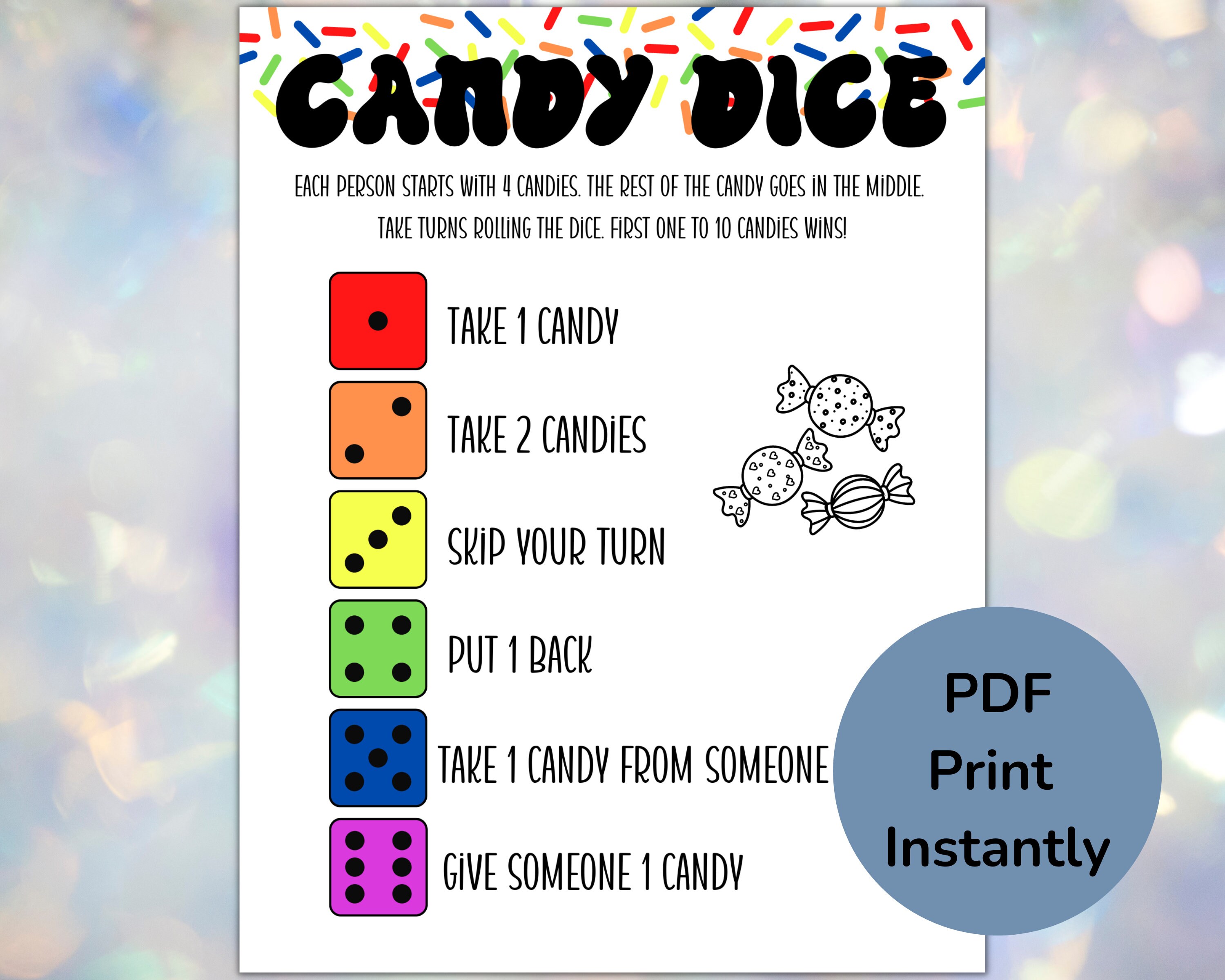 Candy Dice Game, Birthday Party Games, Games for Kids, Candy Game ...