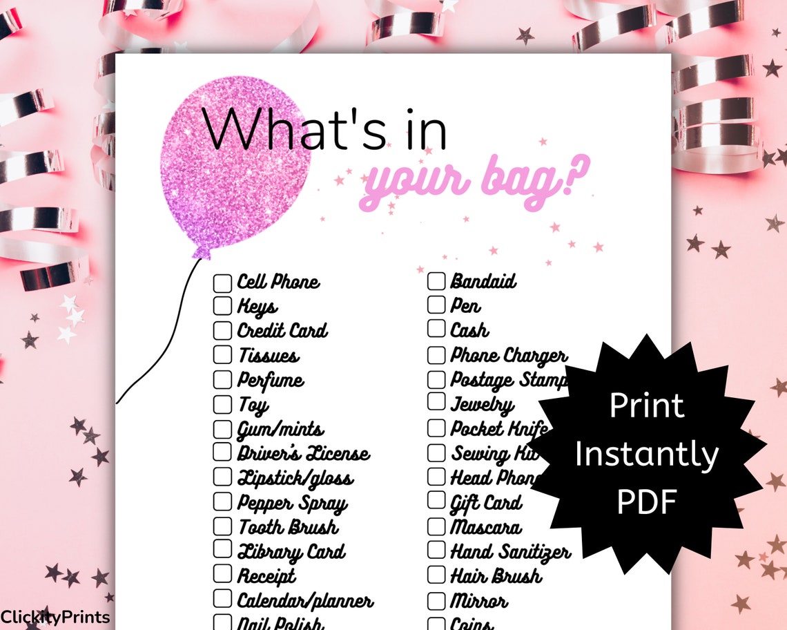 What's in Your Purse Game, Ladies Night Game, Game for Girls Sleepover ...