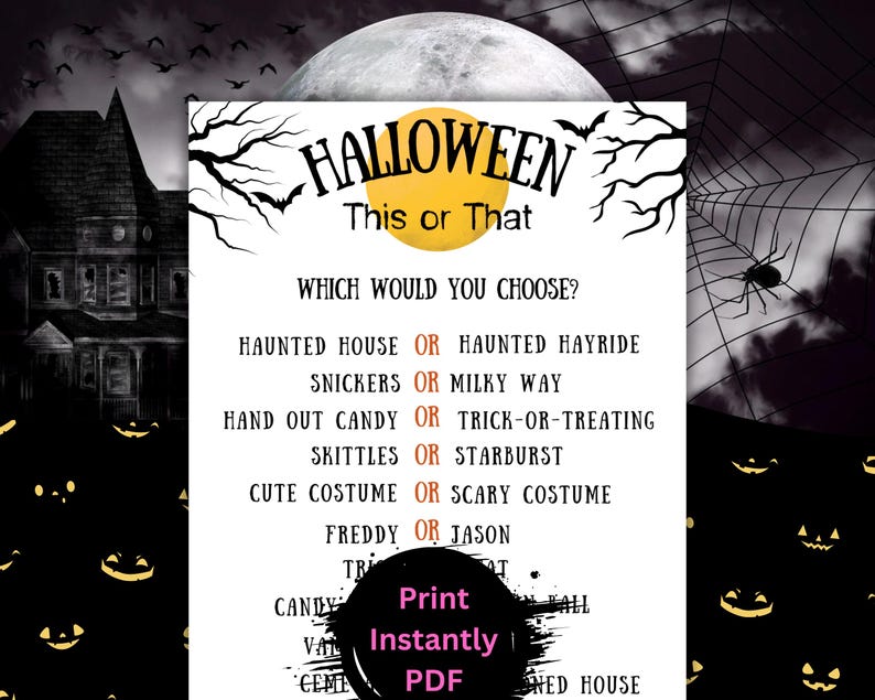 Halloween This or That Game, Printable Halloween Game, Halloween Party ...