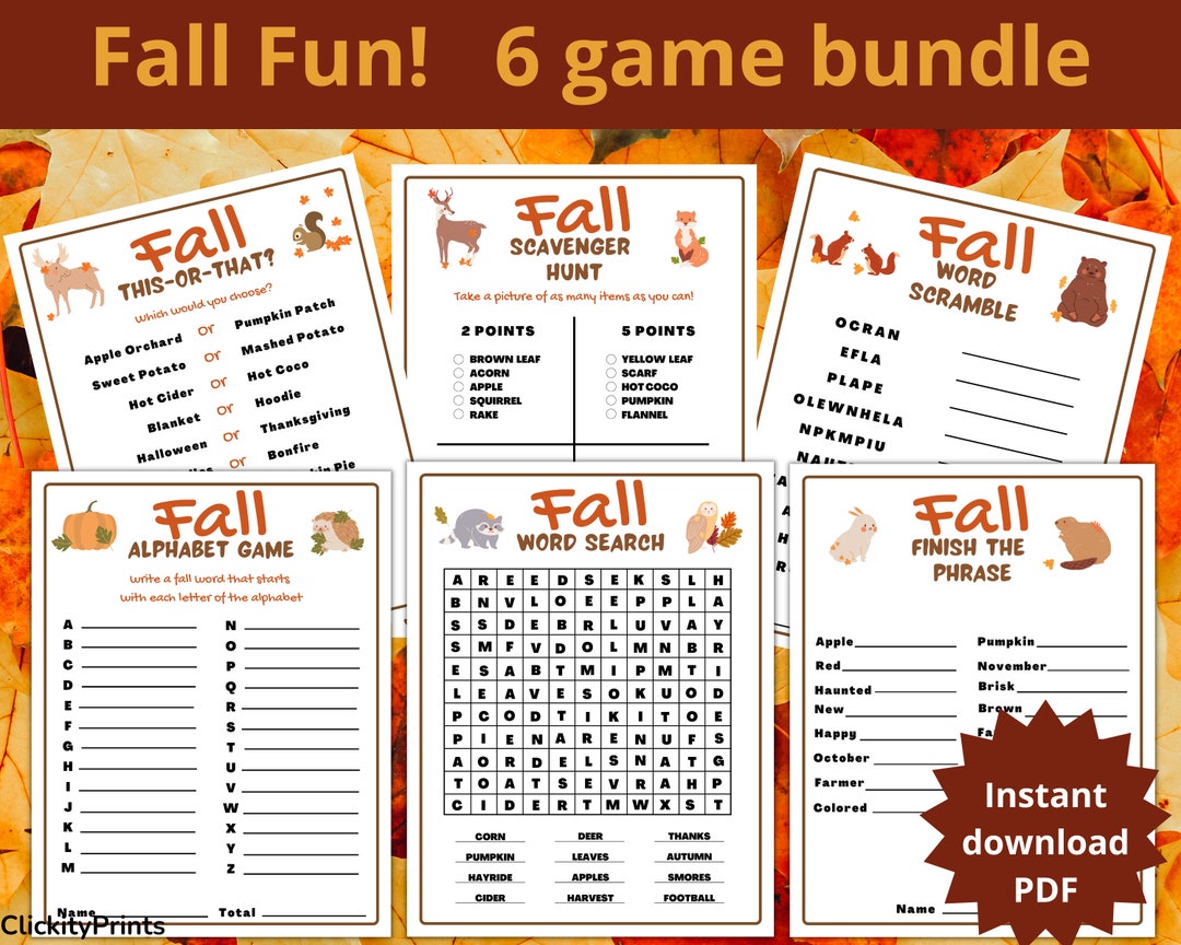 Fall Game Bundle for Kids Instant Download, Autumn Game Bundle, Holiday ...