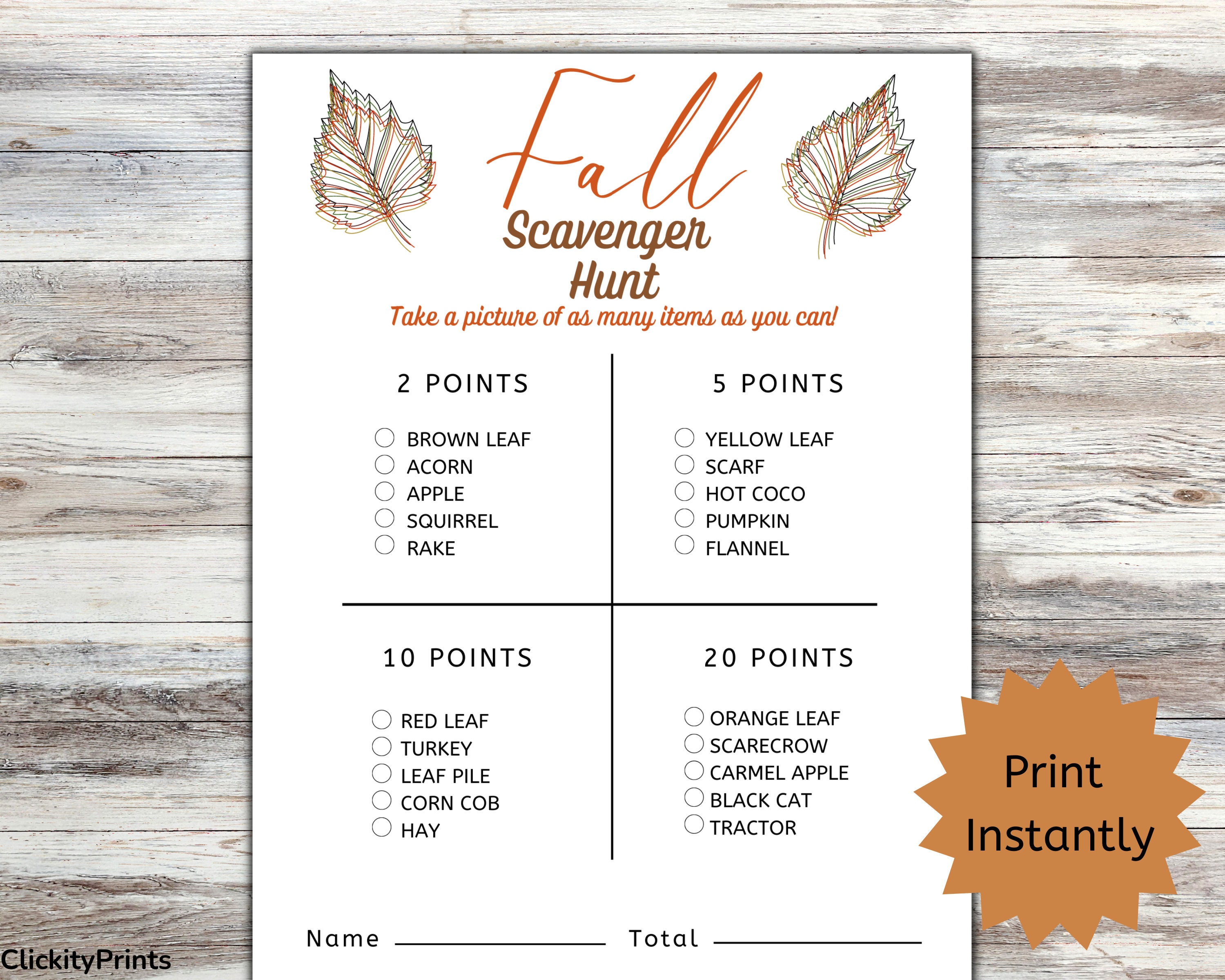 Fall Scavenger Hunt-autumn Scavenger Hunt-printable Scavenger Hunt-fall ...