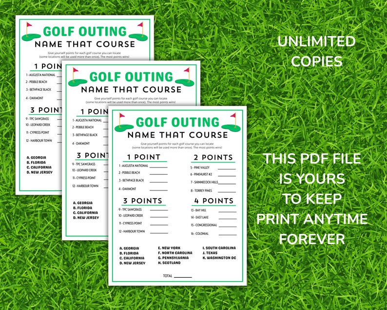 Name That Golf Course, Printable Golf Retreat Activity, Work Golf ...