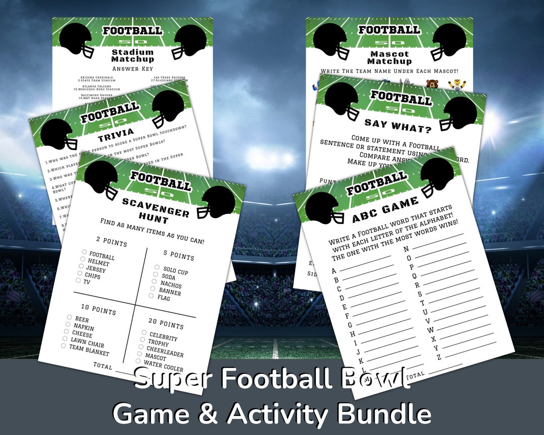 Football Bowl Game Day Printable Game Activity Bundle, Football Party ...