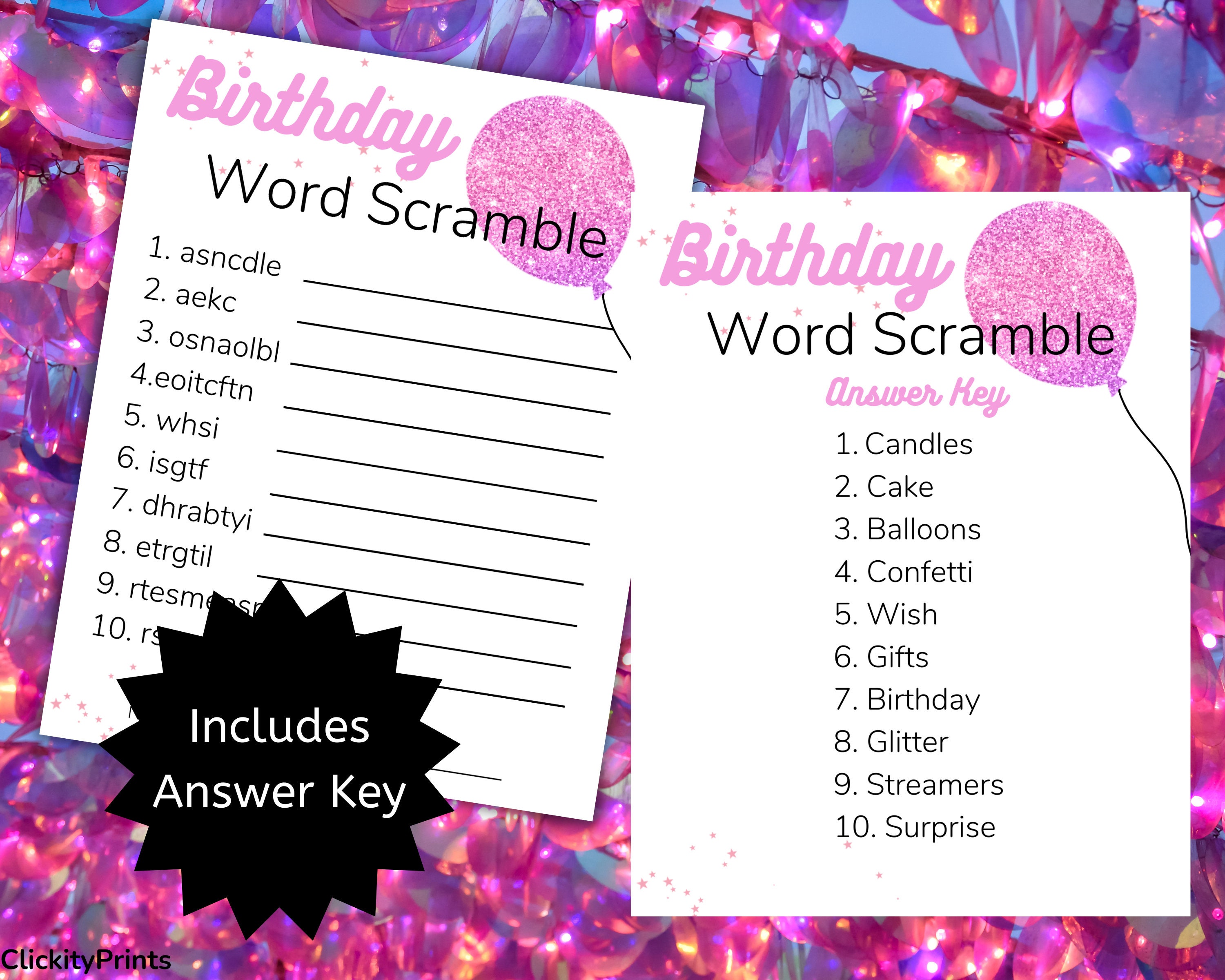 Birthday Word Scramble for Her, Girly Word Scramble, Pink Word Scramble ...