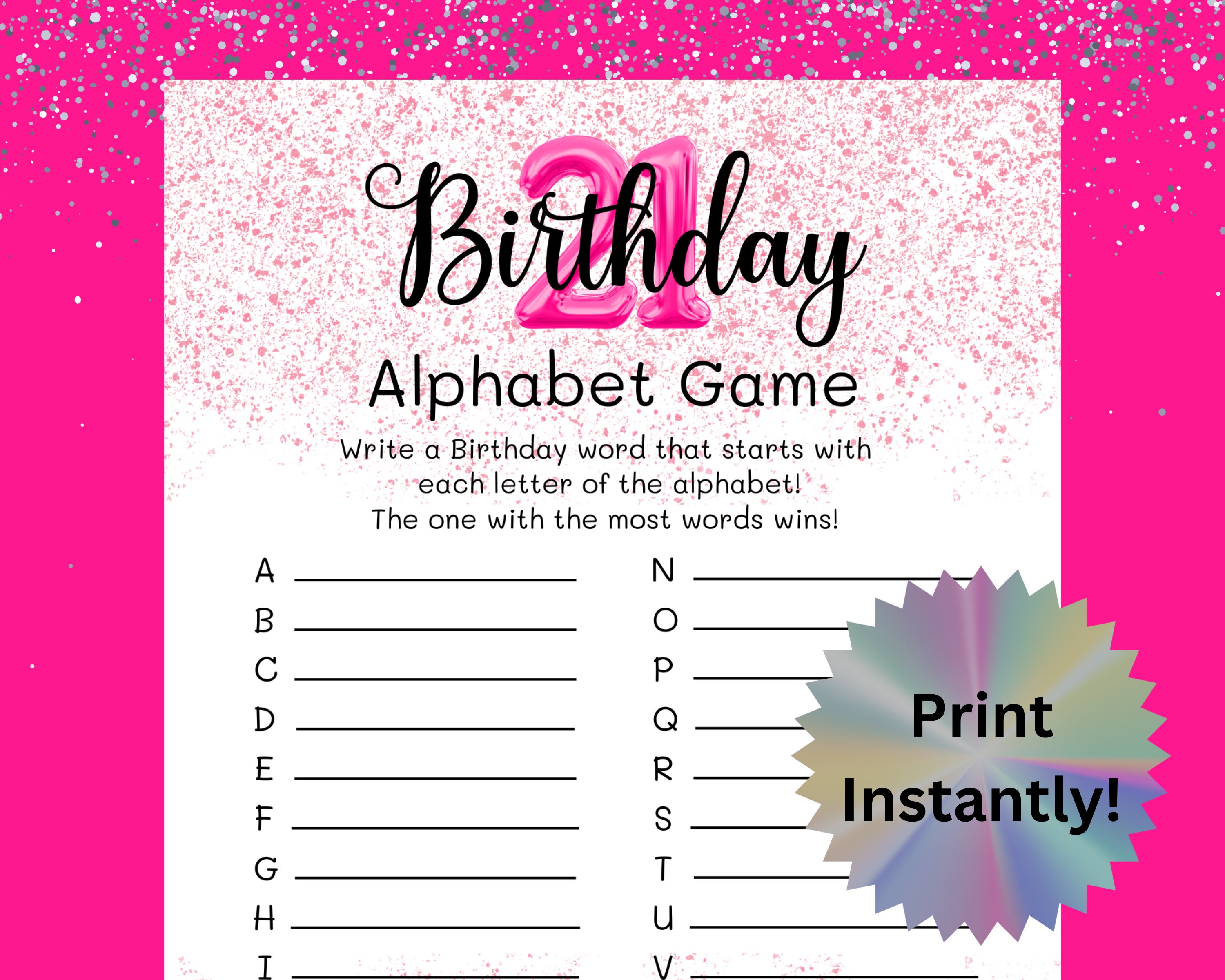 Printable 21st Birthday Alphabet A-Z Game, 21st Drinking Games ...