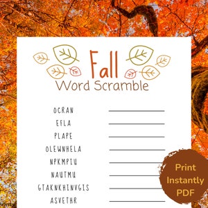 Fall Word Scramble-autumn Word Scramble-festive Word Scramble-family ...