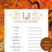 Fall Word Scramble-autumn Word Scramble-festive Word Scramble-family ...