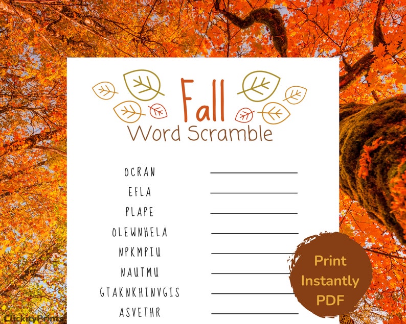 Fall Word Scramble-autumn Word Scramble-festive Word Scramble-family ...