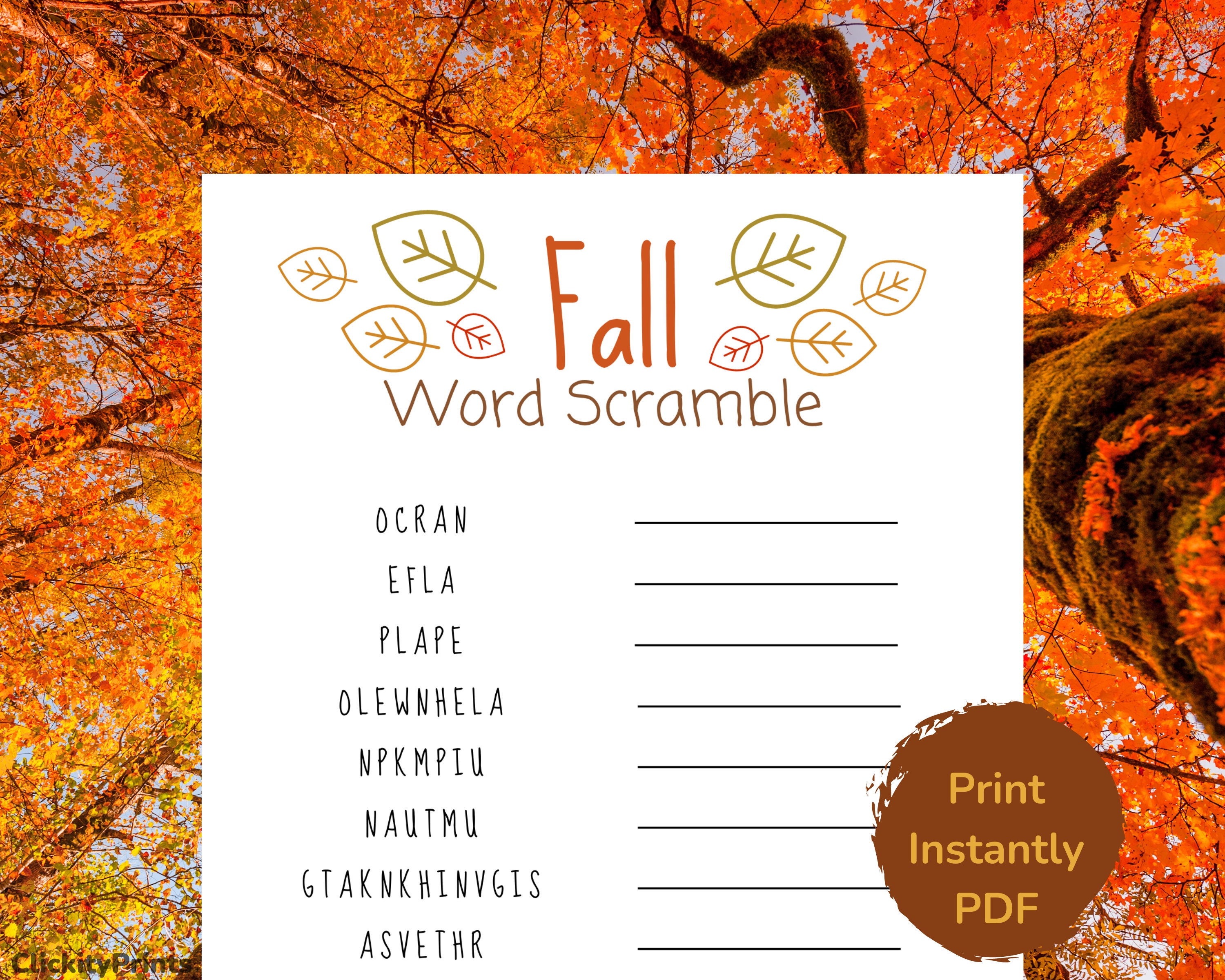 Fall Word Scramble-autumn Word Scramble-festive Word Scramble-family ...