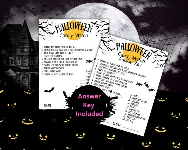 Printable Halloween Candy Match Game, Halloween Party Game PDF ...