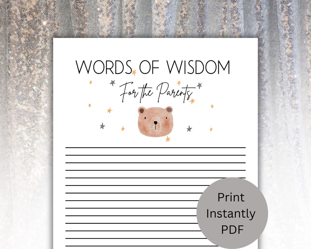 Printable Teddy Bear Baby Shower Words of Wisdom Letter Unisex for Boy ...
