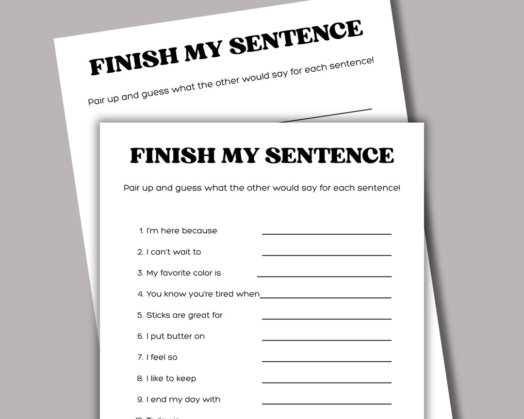 Finish My Sentence Game, Printable Group Game, Party Game, Office Game ...
