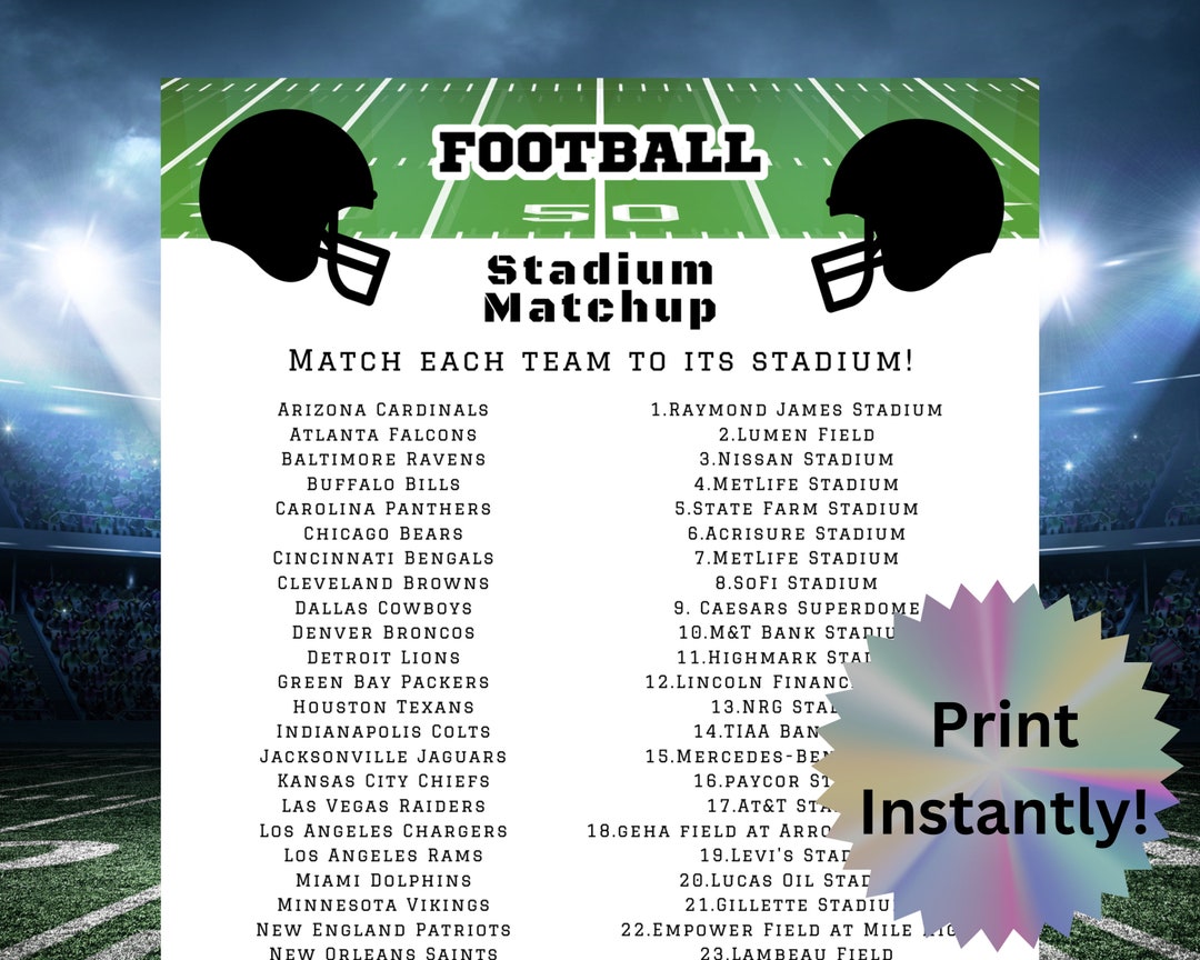 Football Bowl Stadium Matchup Quiz, Game Day Activities, Football Party ...