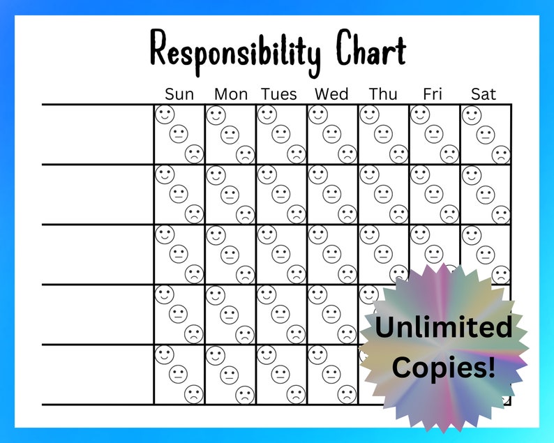 Printable Responsibility Chart for Kids, Home Chore Chart, Daily Task ...