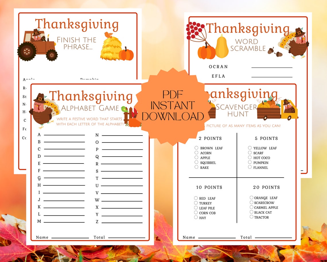 Thanksgiving Games Bundle , Thanksgiving Printable Games, Thanksgiving ...