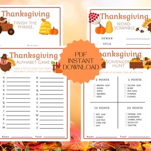 Thanksgiving Games Bundle , Thanksgiving Printable Games, Thanksgiving ...