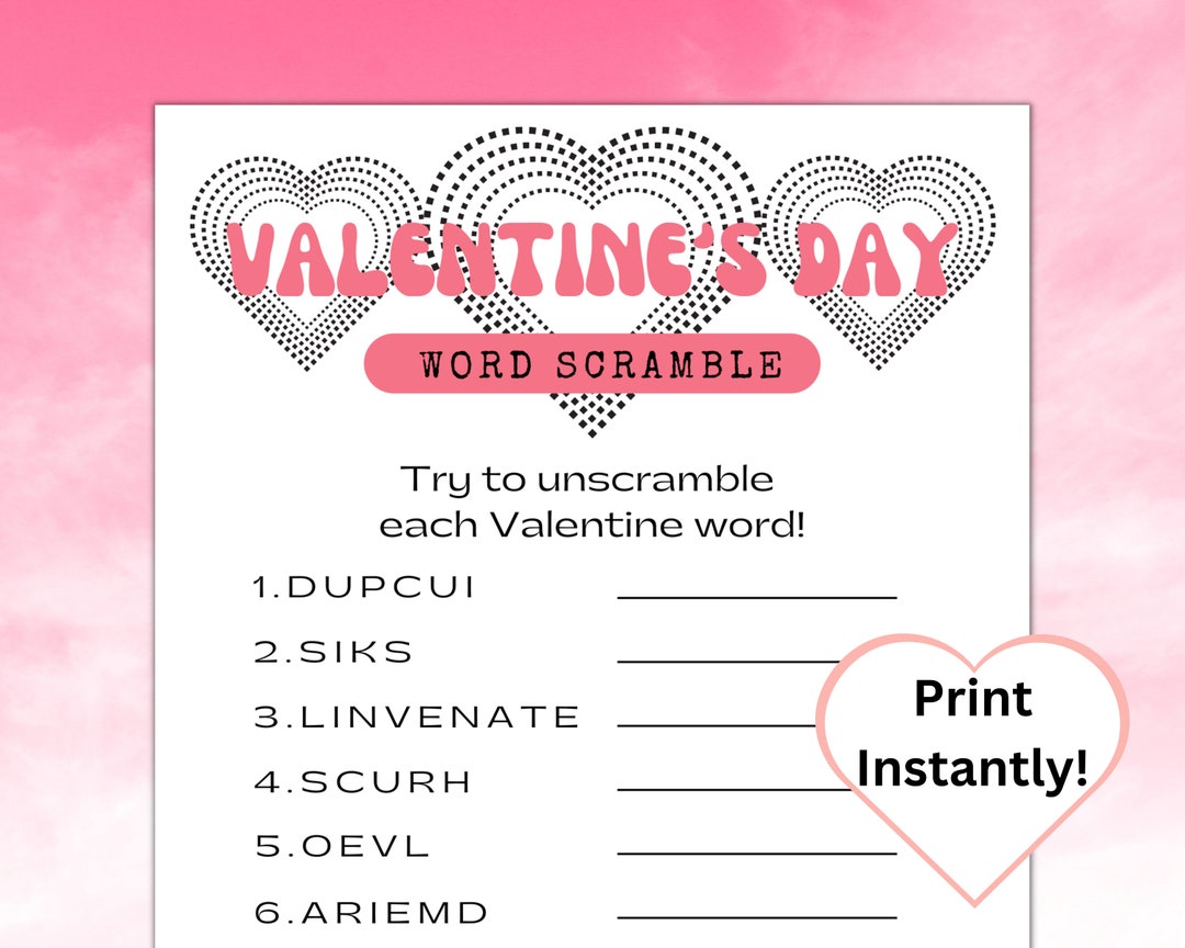 Printable Valentine's Day Word Scramble for Kids & Adults, Valentine's ...