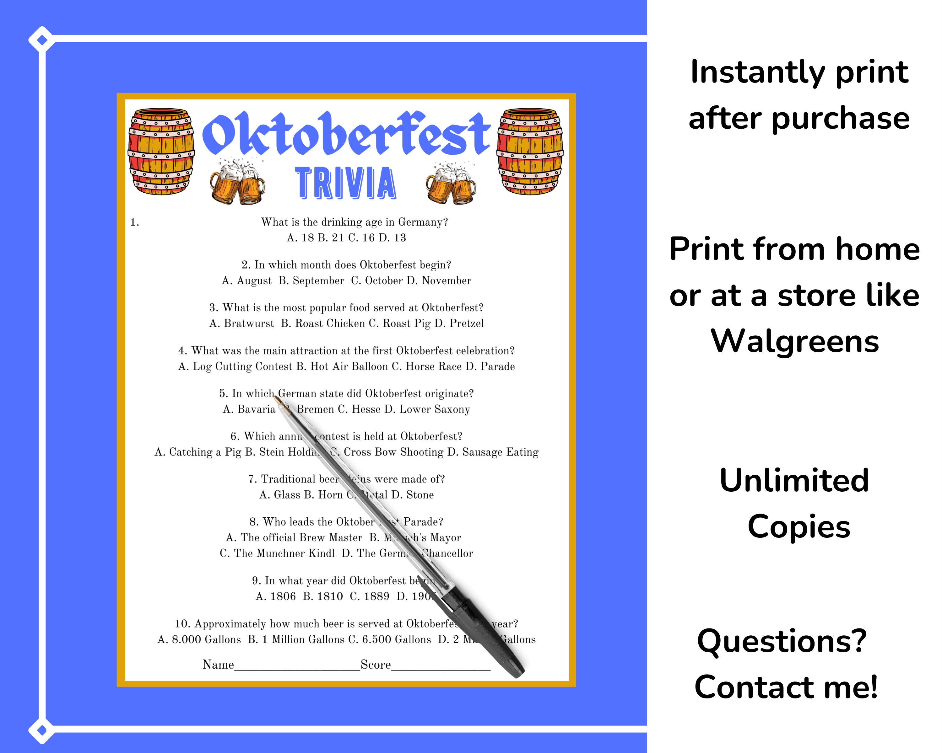 Oktoberfest Game, Printable Oktoberfest Game, Beer Festival Game ...