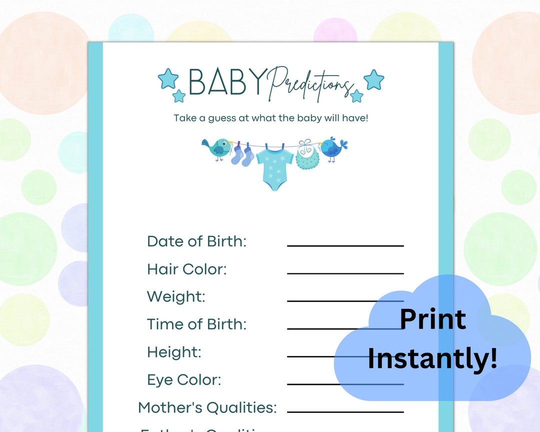 Boy Baby Shower Printable Baby Predictions Game, Blue Baby Shower Games ...