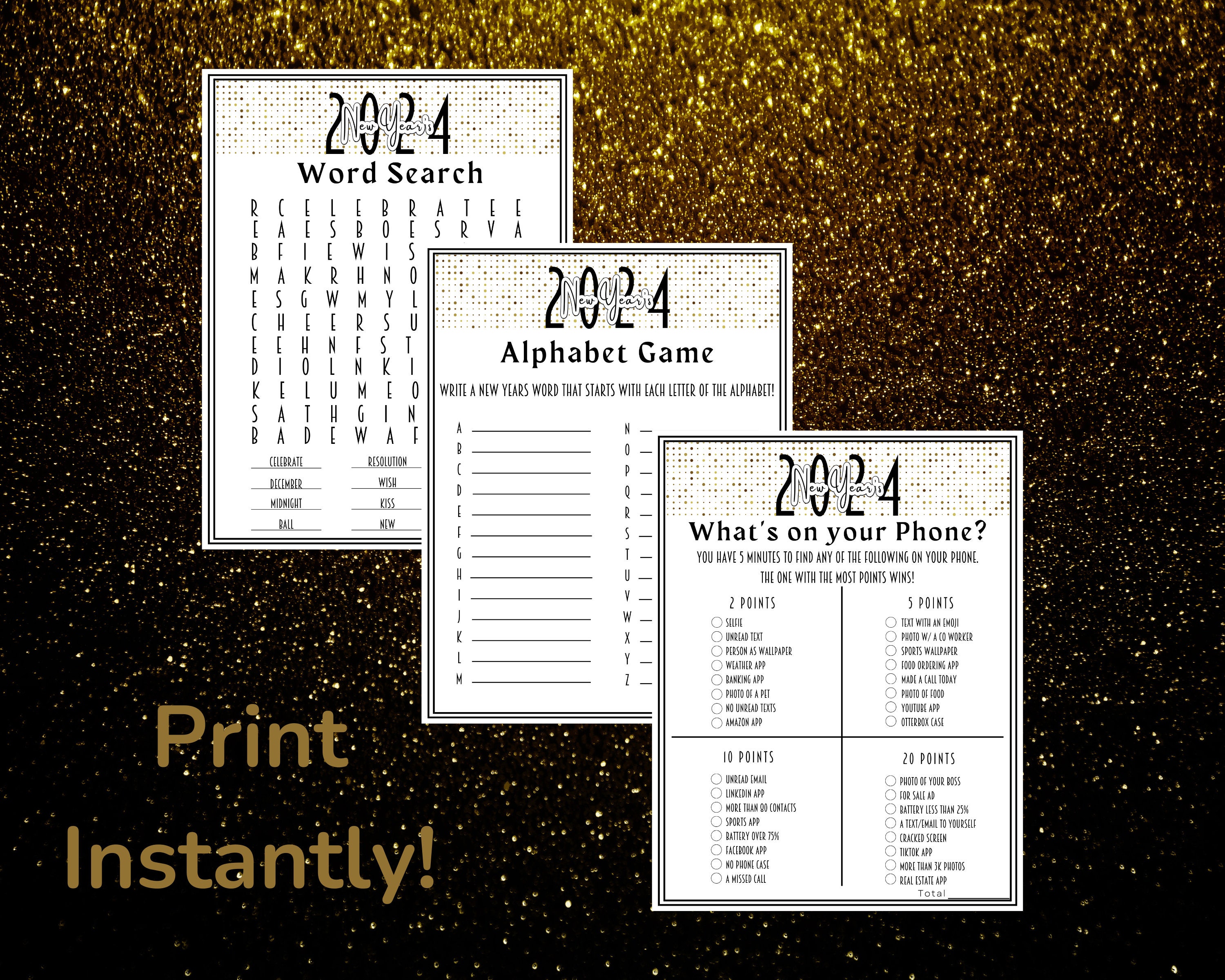 Printable New Years Eve 2024 Game Bundle for Kids and Adults, New Years ...