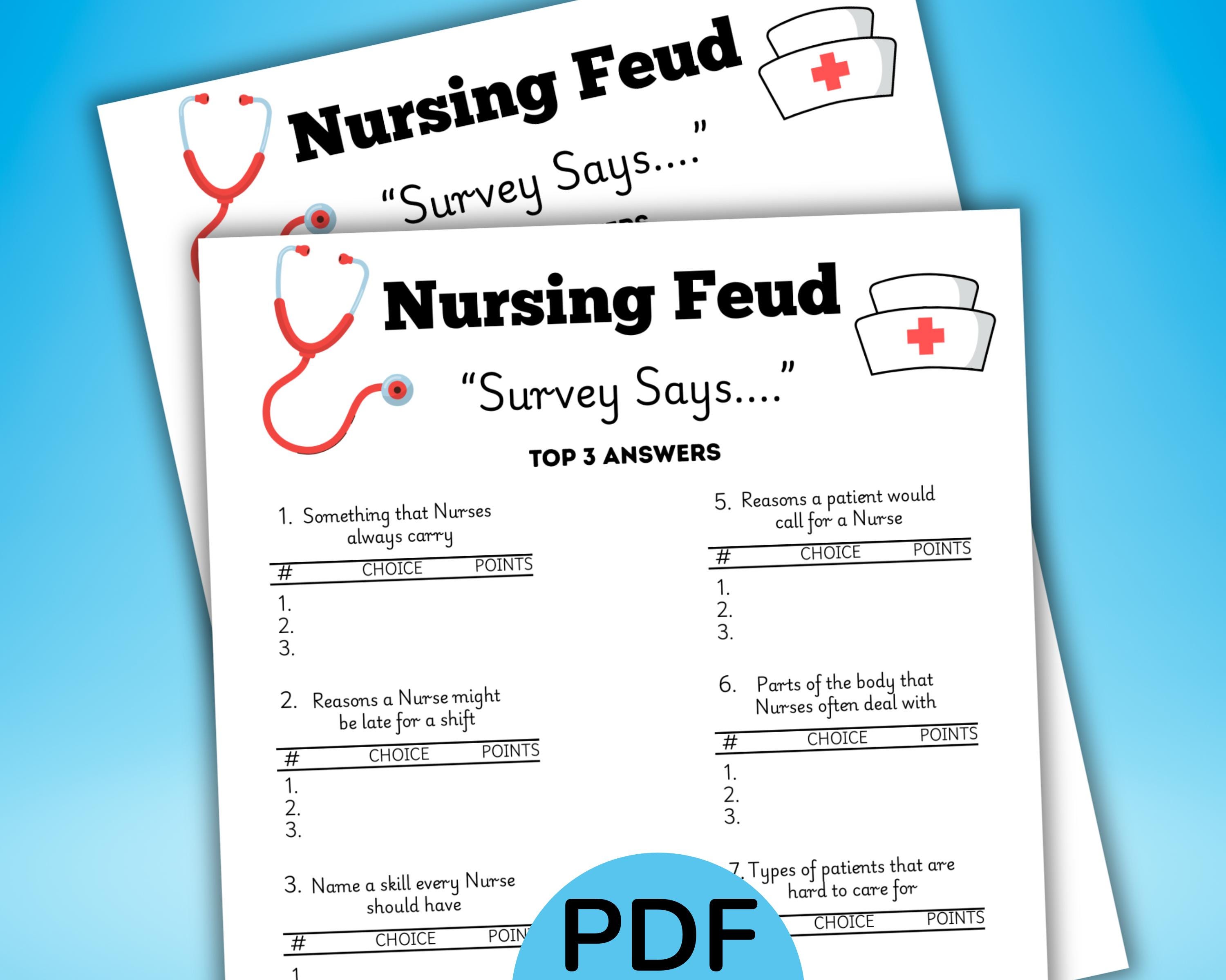 Nurse Feud Game, Printable Nursing Party Game, Nursing Graduation Game ...