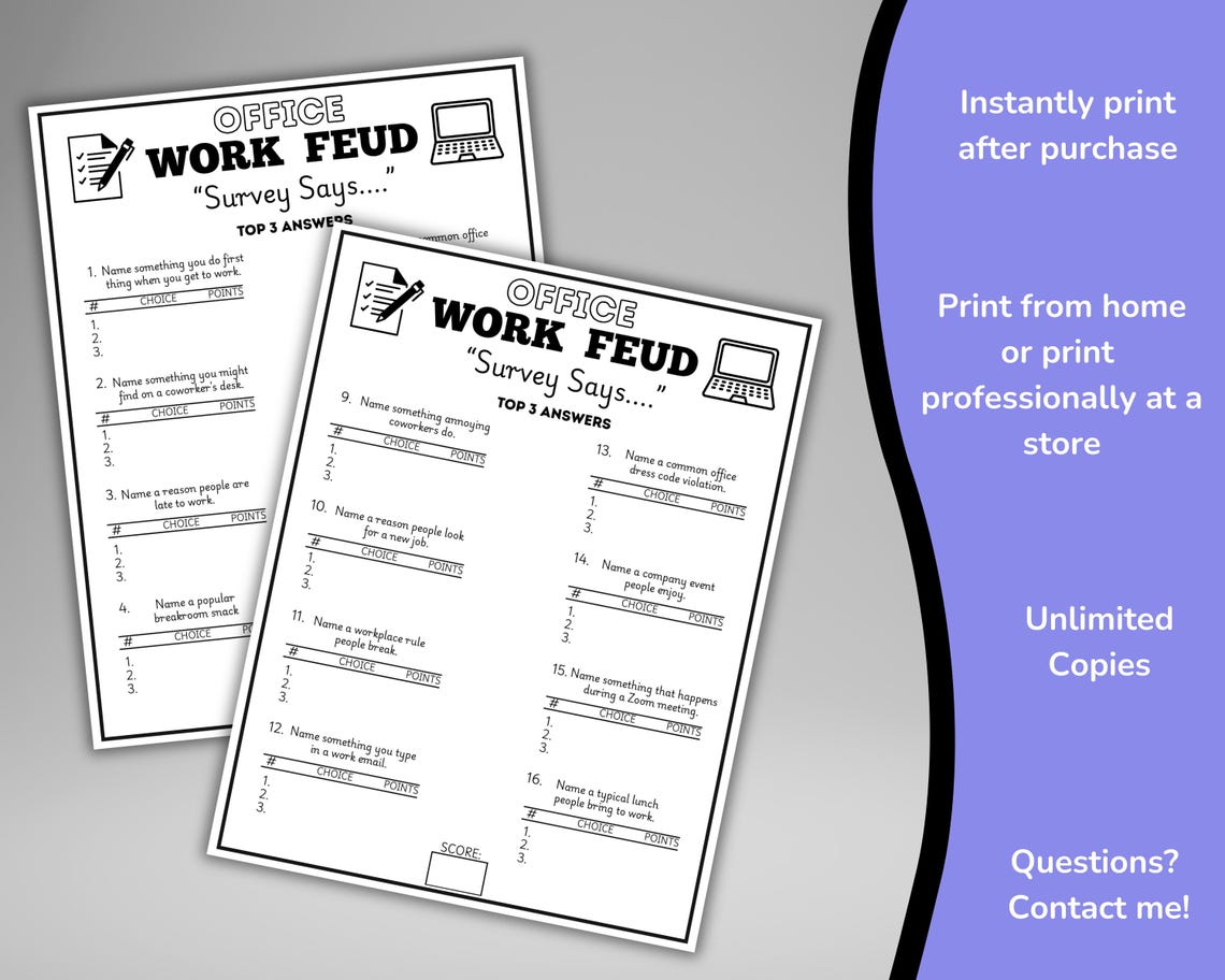 Office Work Feud Game, Printable Team Building Activity, Group Office ...