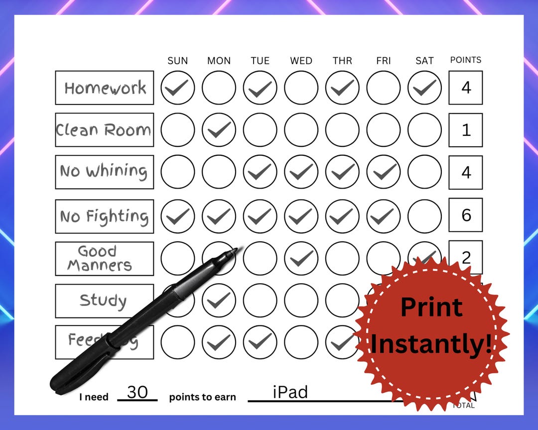Printable Reward Behavior Chart, School Activity Chart, Visual Chart ...