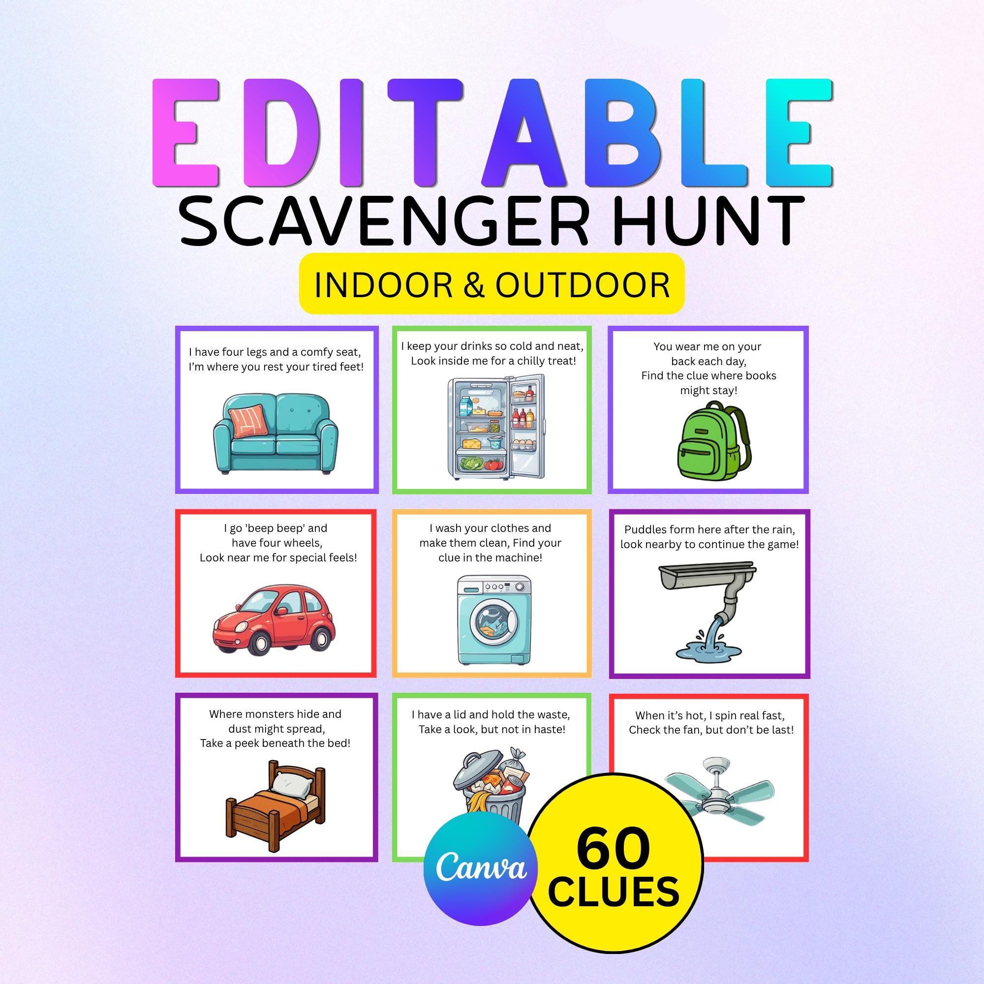Editable Scavenger Hunt for Kids Instant Download, Canva Template ...