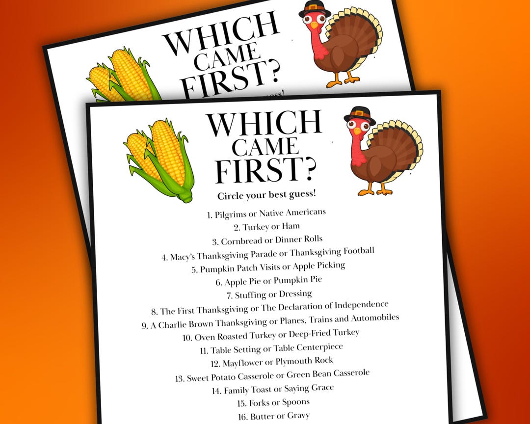 Thanksgiving Which Came First Game for Kids & Adults Instant Download ...