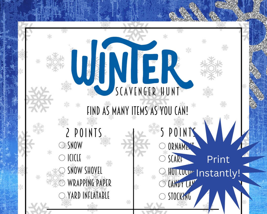 Printable Winter Scavenger Hunt for Kids and Adults, Winter Family ...