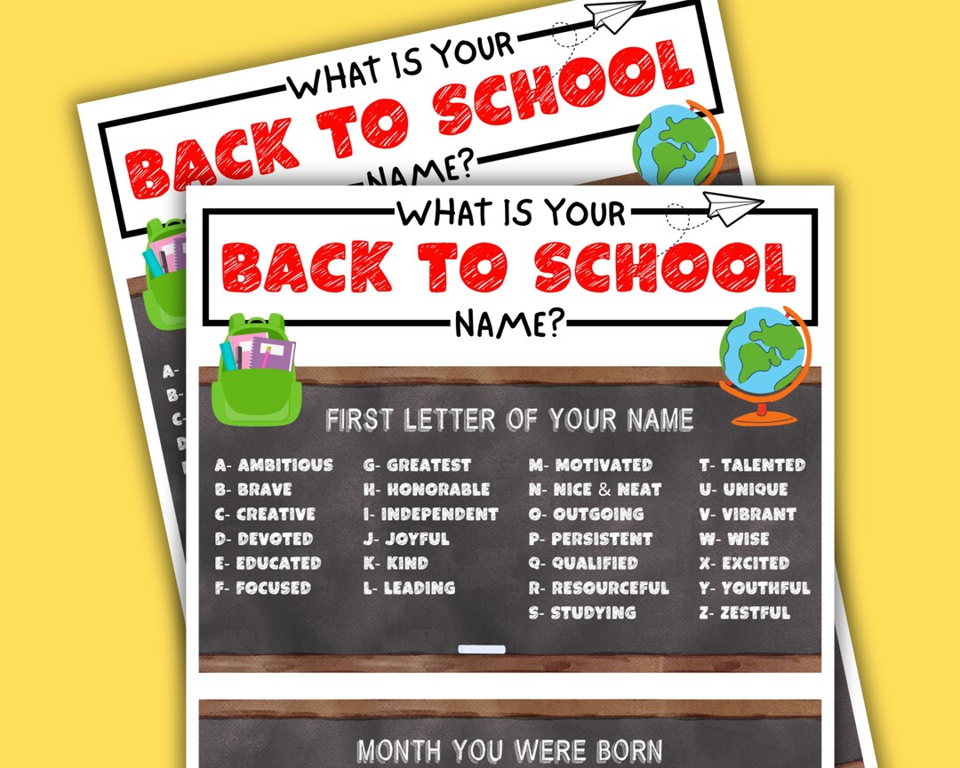 What's Your Back to School Name, Printable Classroom Name Game, First ...
