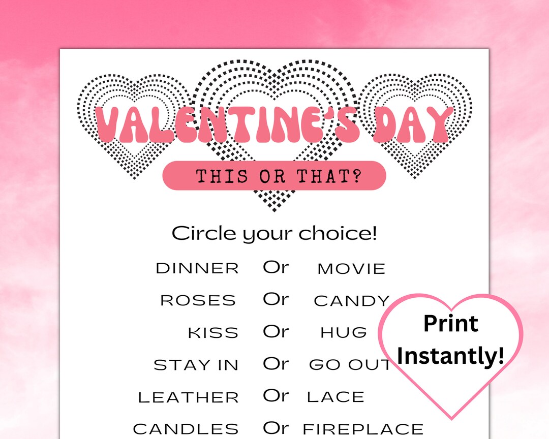 Printable Valentine's Day This or That Game for Teens & Adults ...