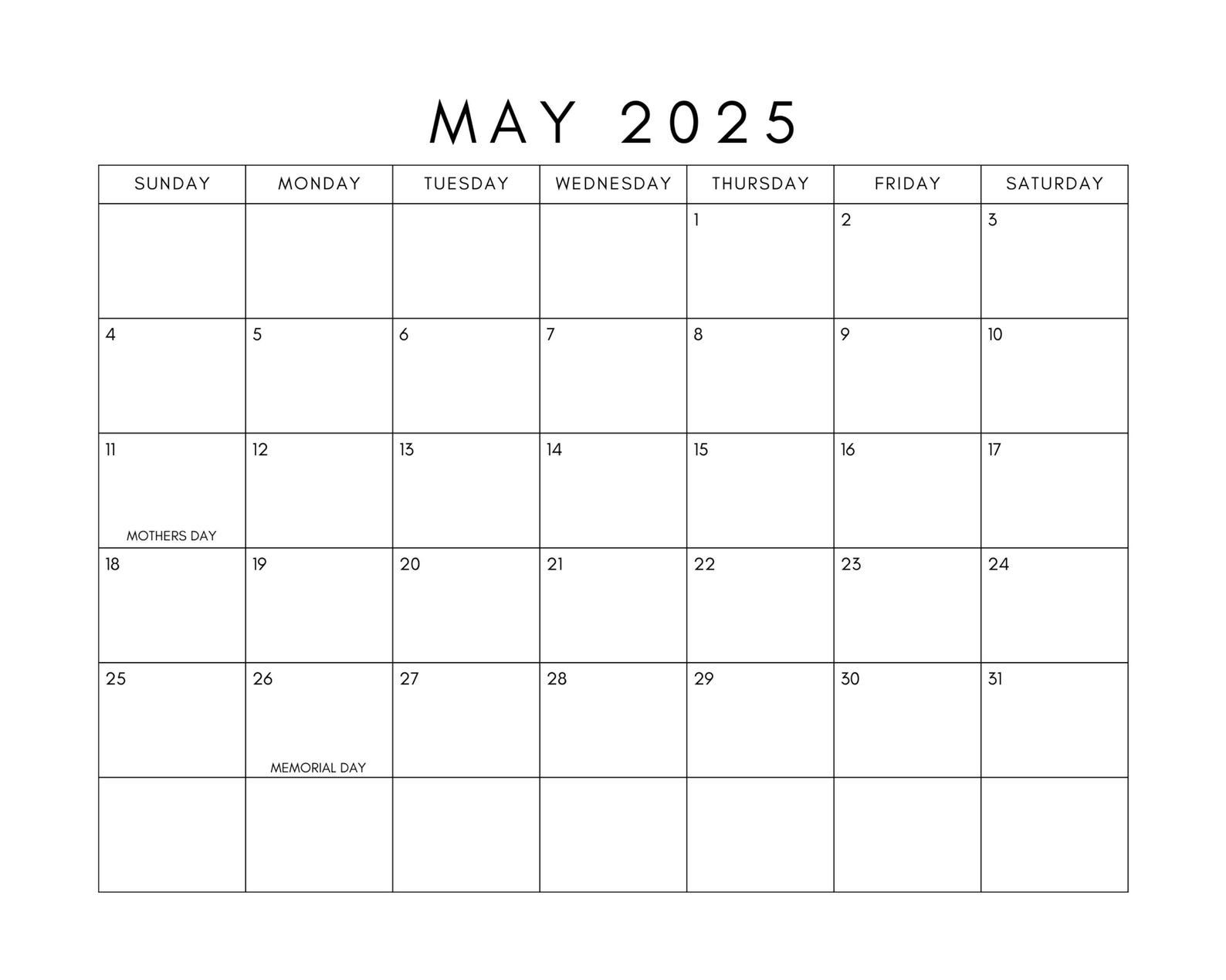 2025 Printable 12 Month Calendar, Simple Plain Calendar With Holidays ...