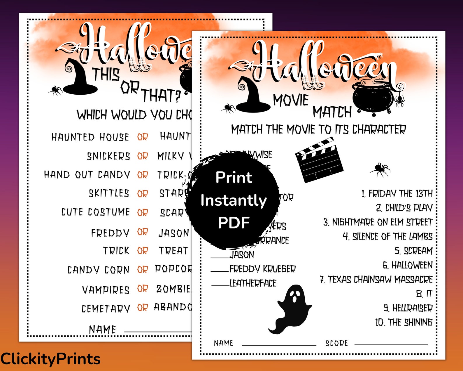 Halloween Games Bundle-printable Games-games for Adults-this or That ...