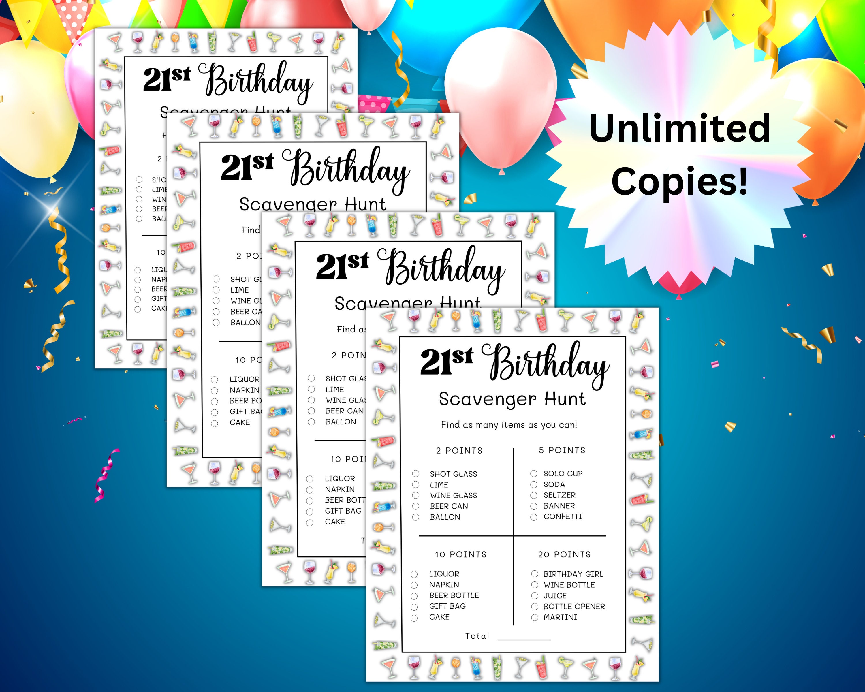 Printable 21st Birthday Scavenger Hunt Drunk Game, 21st Drinking Games ...