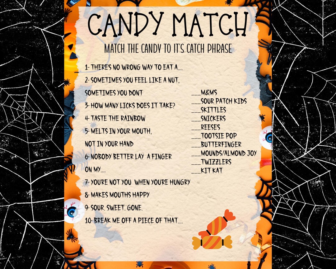 Candy Match Halloween Game for Kids Instant Download, Printable ...