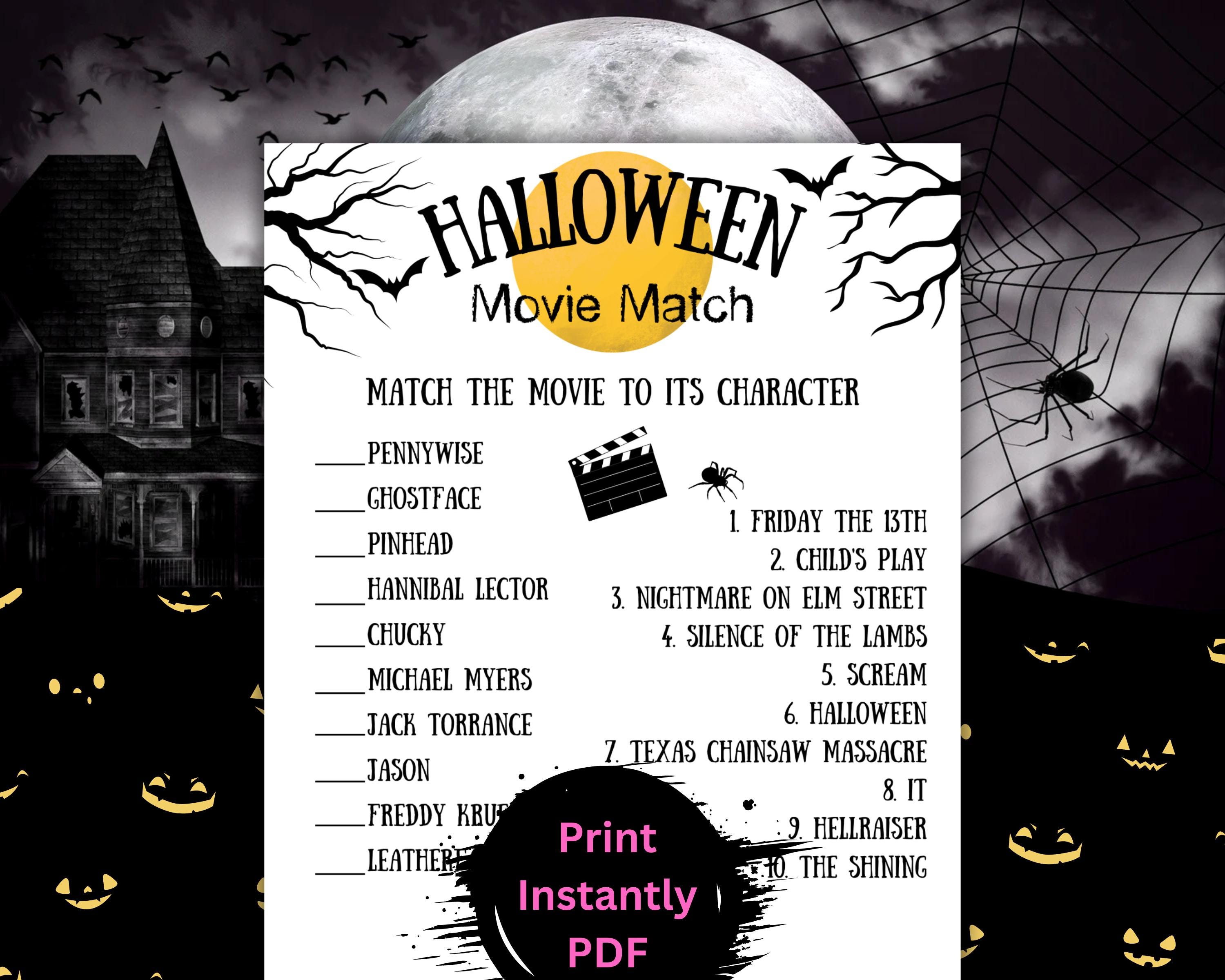 Printable Halloween Movie Match Game, Halloween Party Games, Horror ...