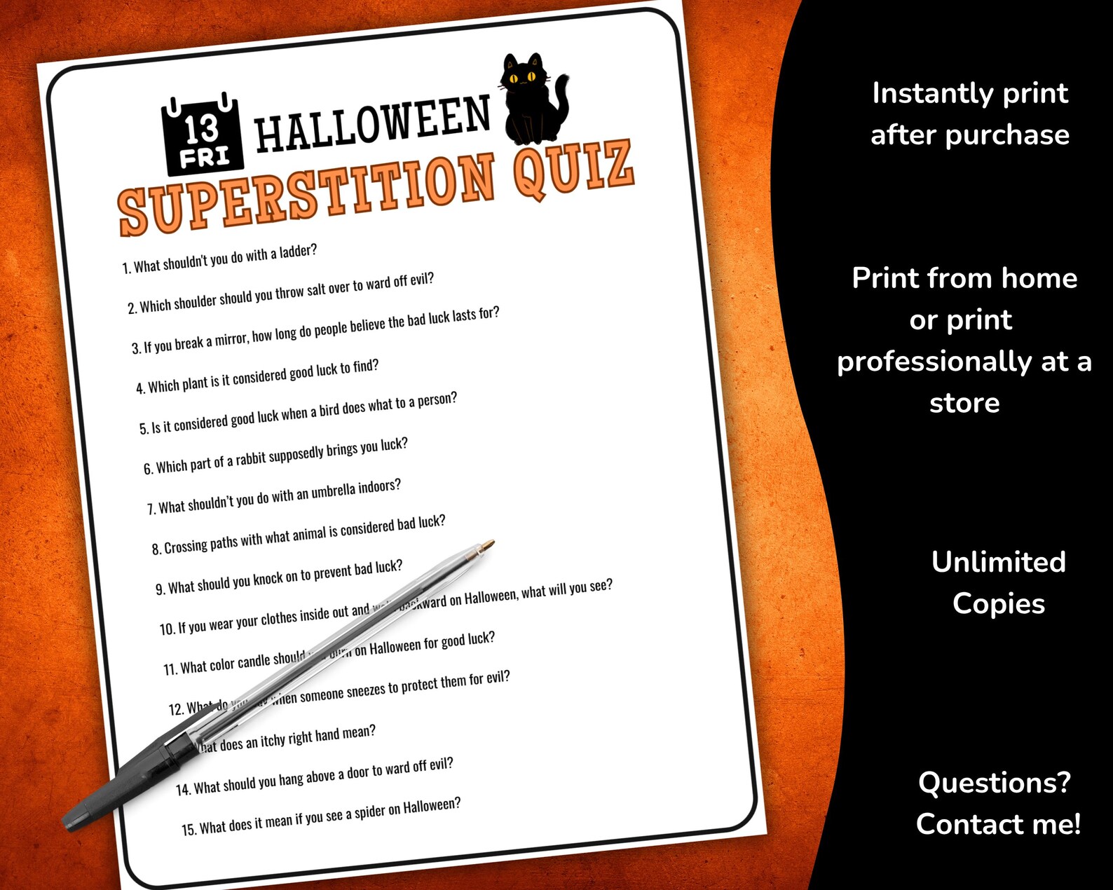 Halloween Superstition Quiz, Halloween Trivia Game, Instant Download ...