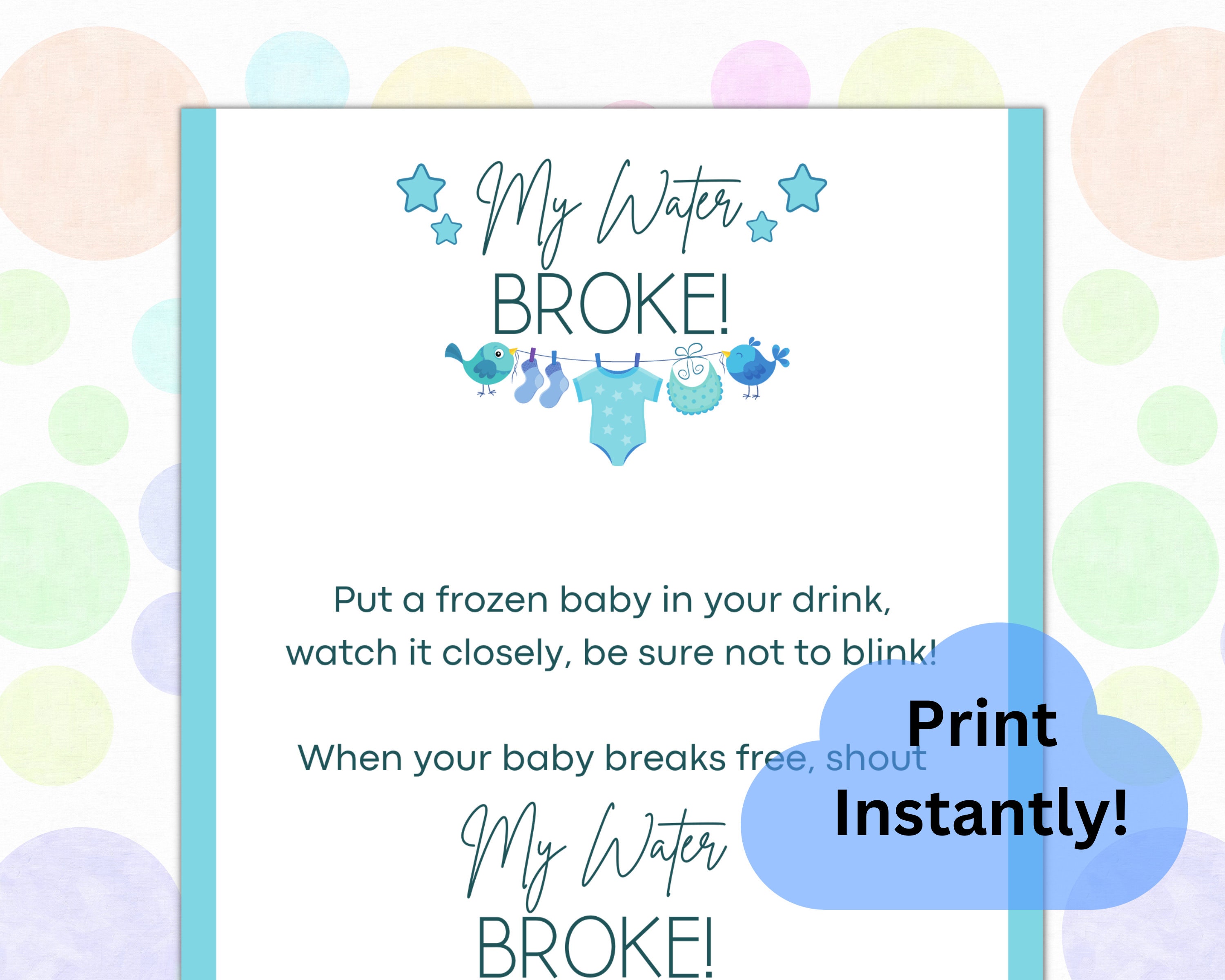 Boy Baby Shower Printable My Water Broke! Game, Blue Baby Shower Games ...