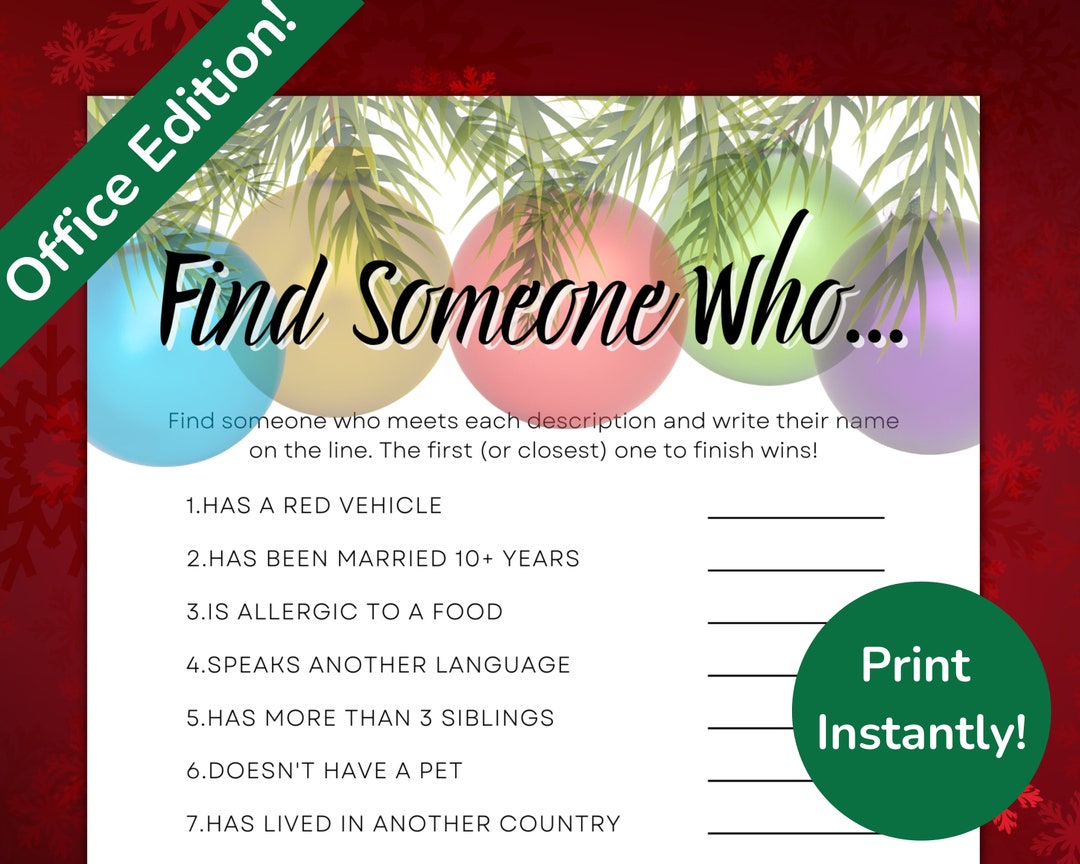 Christmas Find Someone Who, Holiday Office Party Work Game, Team ...