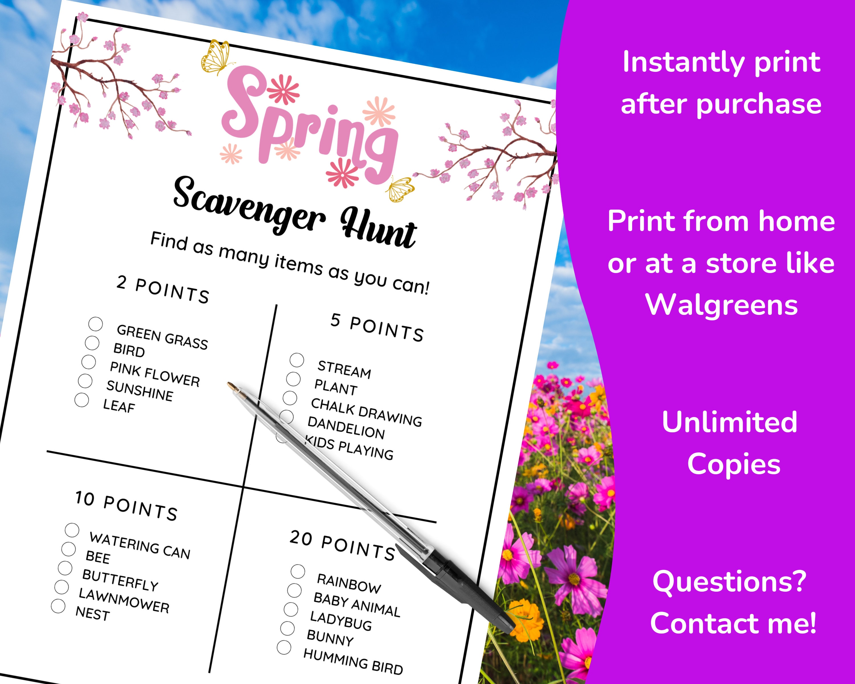 Printable Spring Scavenger Hunt for Kids & Adults, Classroom Spring ...