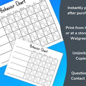 Printable Behavior Chart for Kids, School Behavior Chart, Home Behavior ...