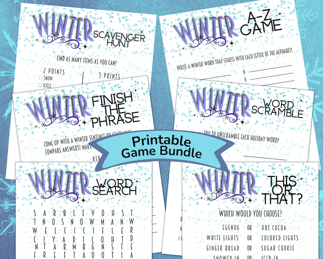 Printable Winter Games for Kids and Adults, Winter Family Activity ...
