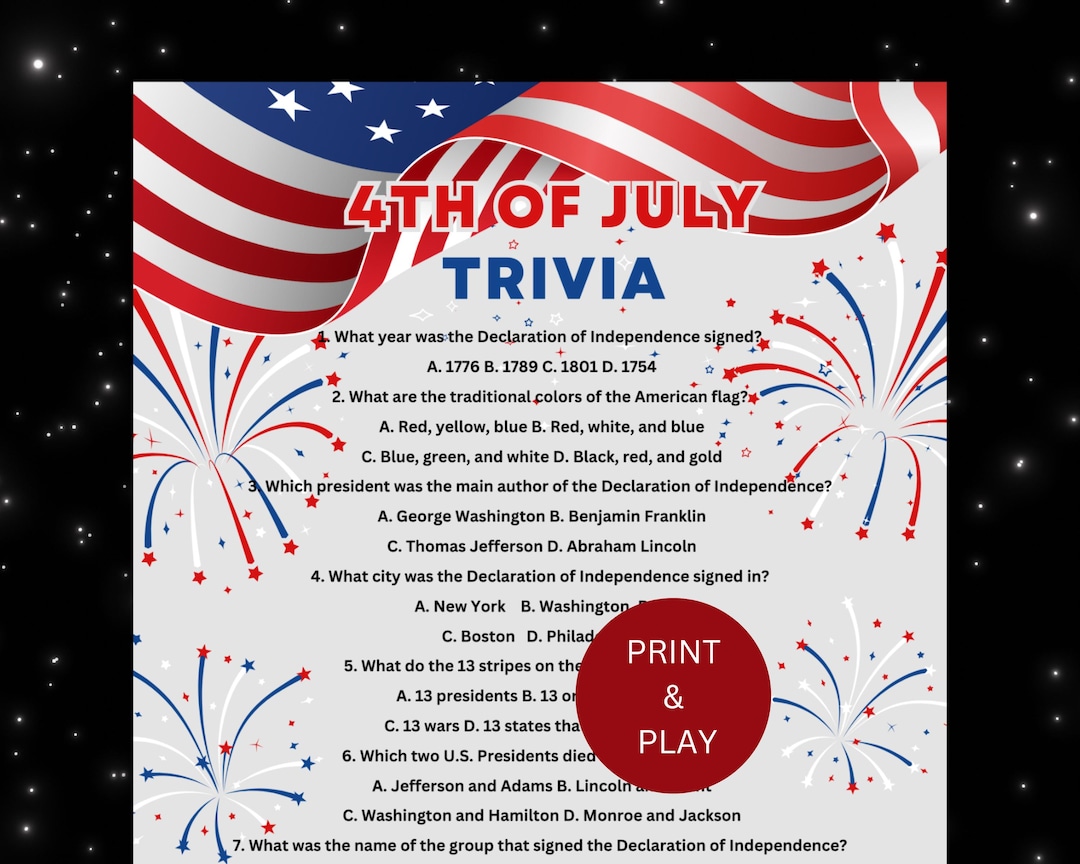 4th of July Trivia Game, Printable Digital Download, Family USA ...